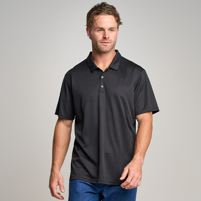 Mens Short Sleeve Active Polo Shirt- Black — Outback Cobber
