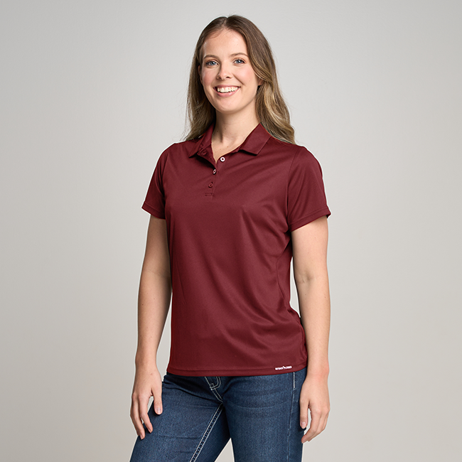 Womens Short Sleeve Active Polo Shirt - Burgundy — Outback Cobber