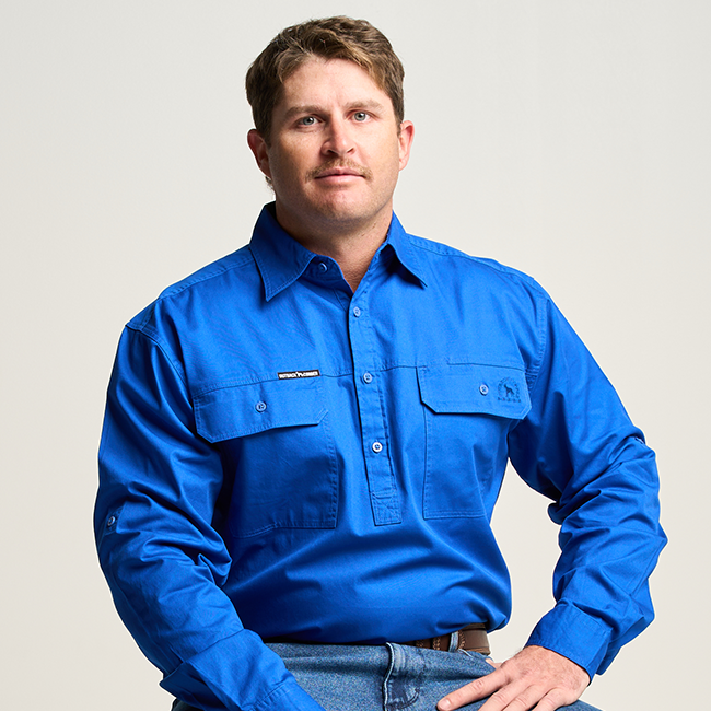 KILCOY | Mens Half Button Long Sleeve Work Shirt - Royal — Outback Cobber