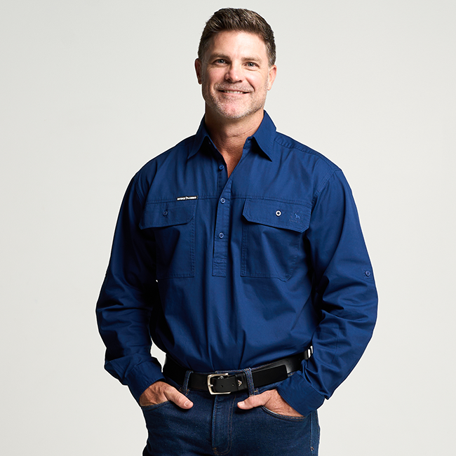 KILCOY | Mens Half Button Long Sleeve Work Shirt - Navy — Outback Cobber