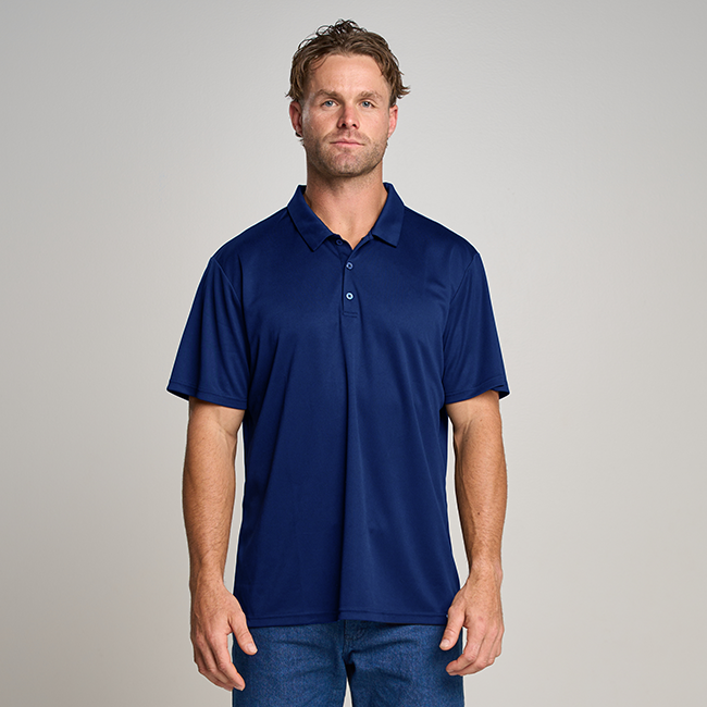 Mens Short Sleeve Active Polo Shirt- Navy — Outback Cobber
